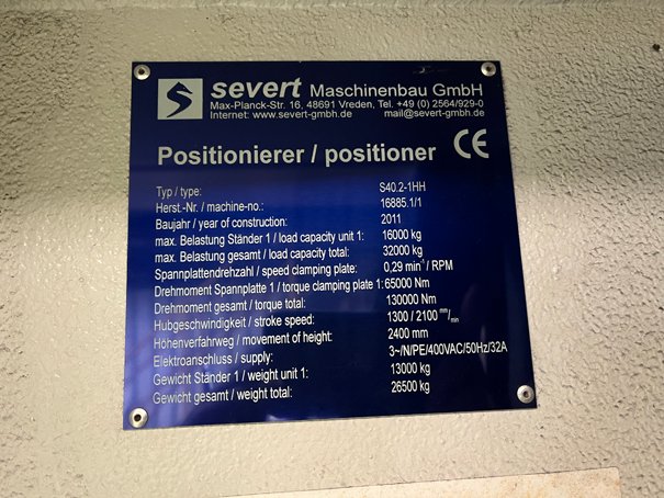 SEVERT Model ZSB-S40.21hh 32,000kg Head and Tailstock Welding ...