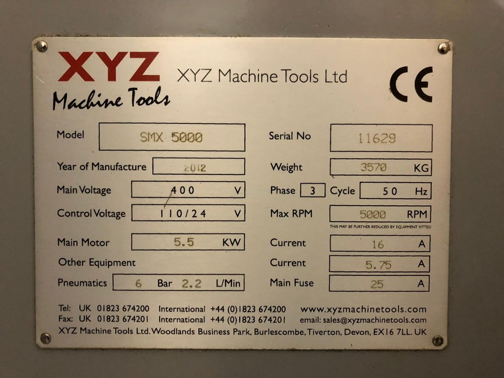 XYZ SMX5000 CNC Mill. Prototrak SMX Control.Year 2012